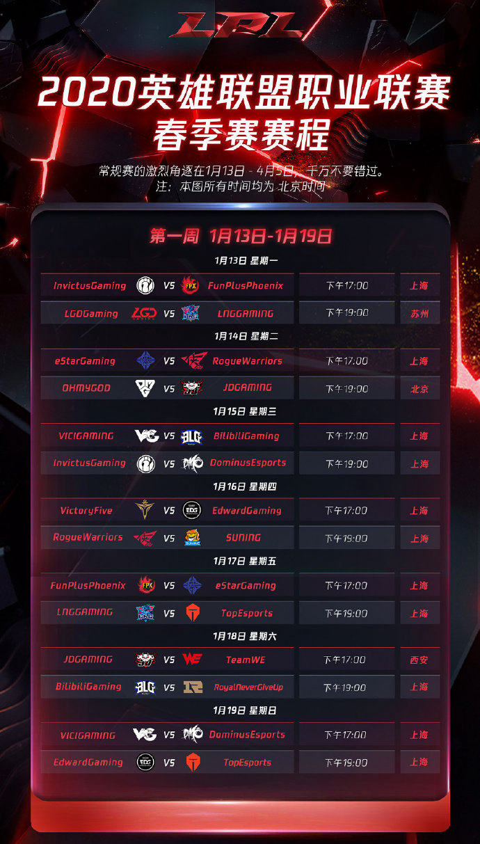 《英雄联盟》LPL春季赛赛程公布 揭幕战iG对阵FPX_3DM网游